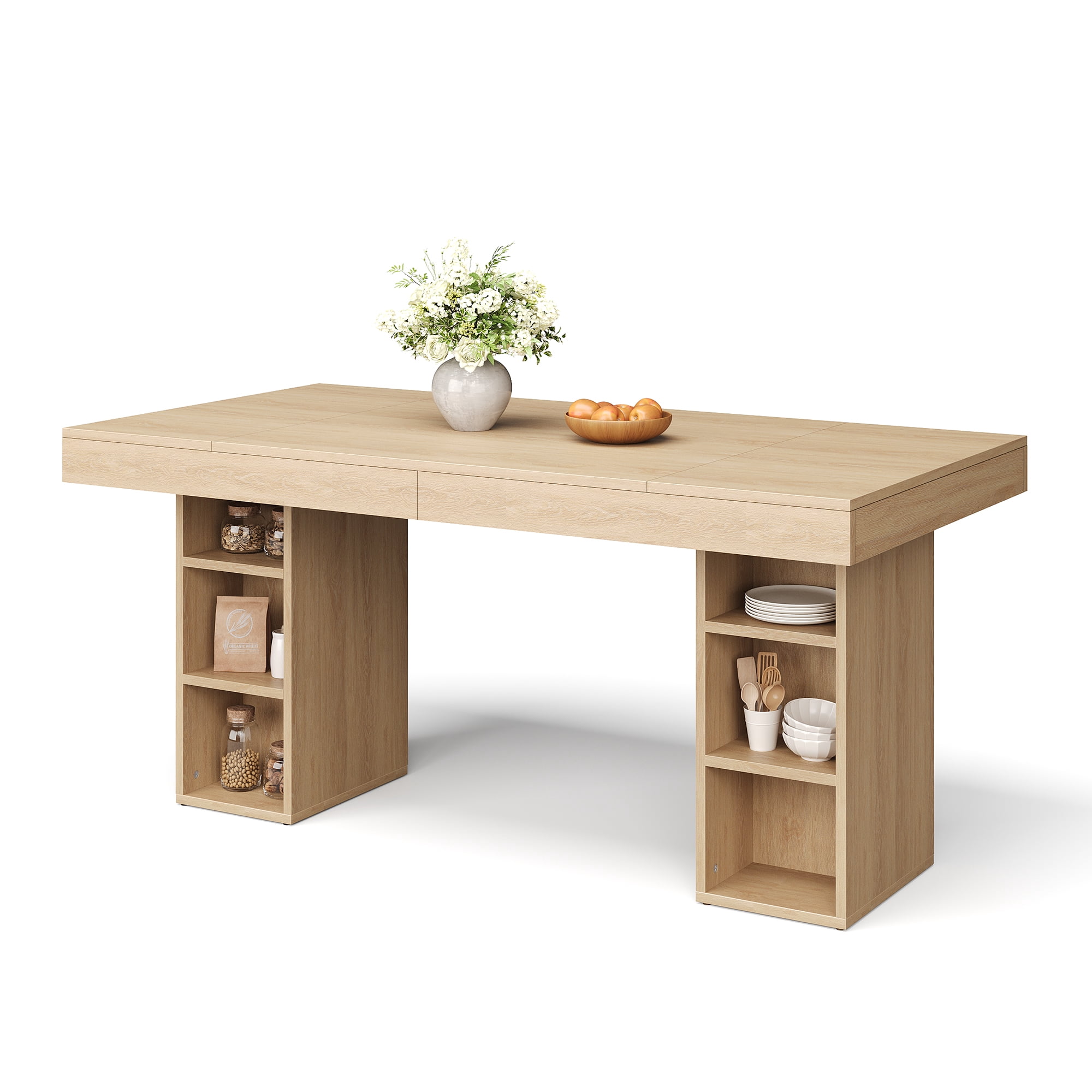 63" Rectangular Wood Dining Table for 4-6 People, Farmhouse Kitchen ...