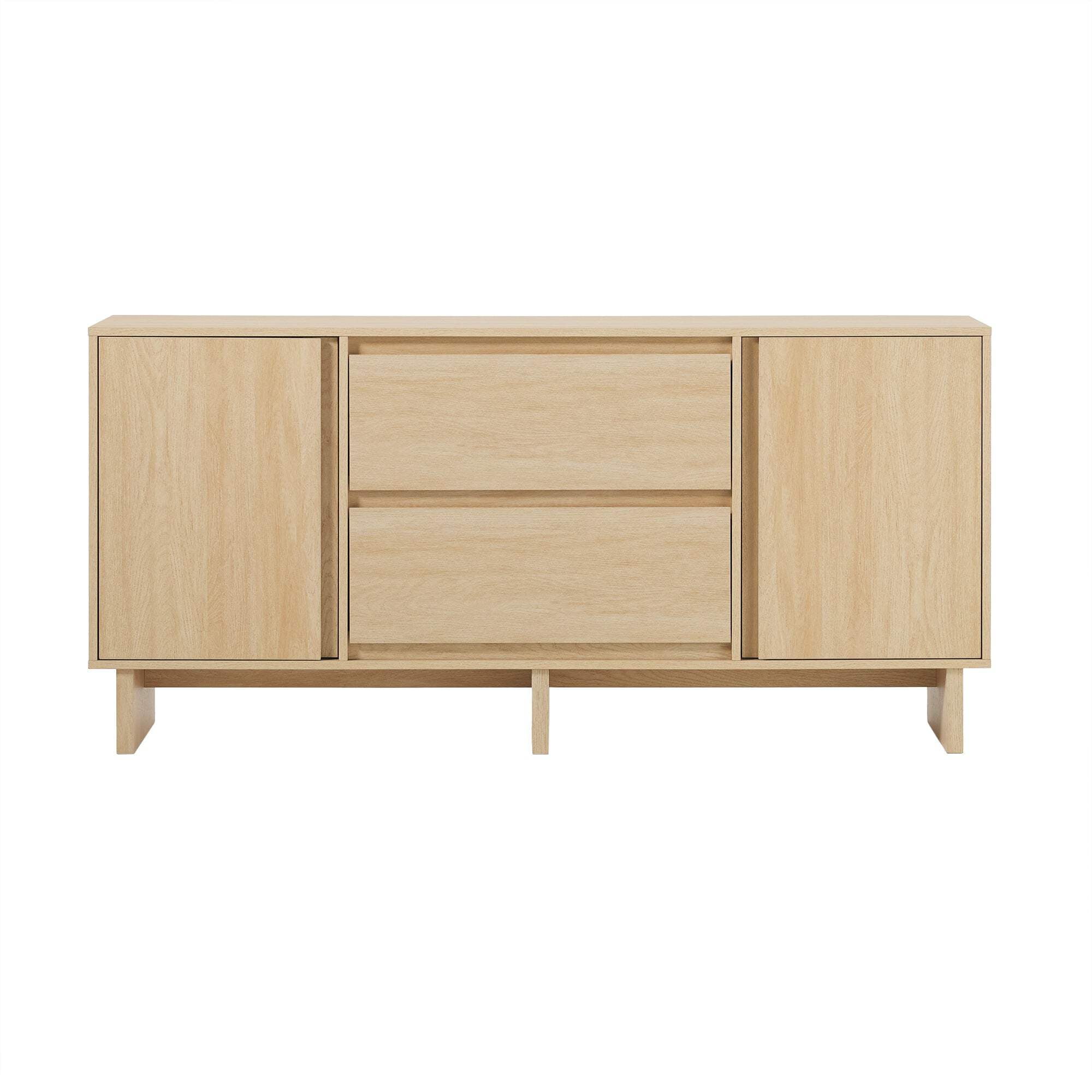 63" Scandi Sideboard With Beveled Drawers, Coastal Oak Light Brown Mdf ...