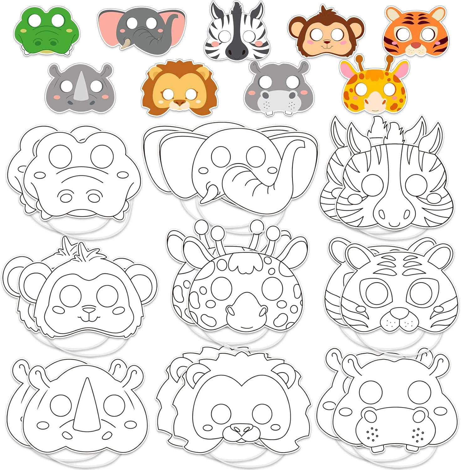63 Set Animal Coloring Mask Jungle Paper Arts Crafts Kids Color Your ...