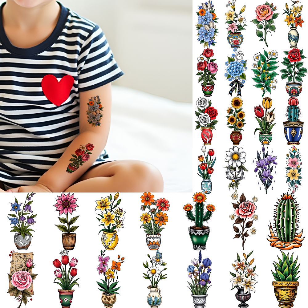 63 Sheets Temporary Tattoos, Waterproof Long Lasting Body Stickers Rose ...