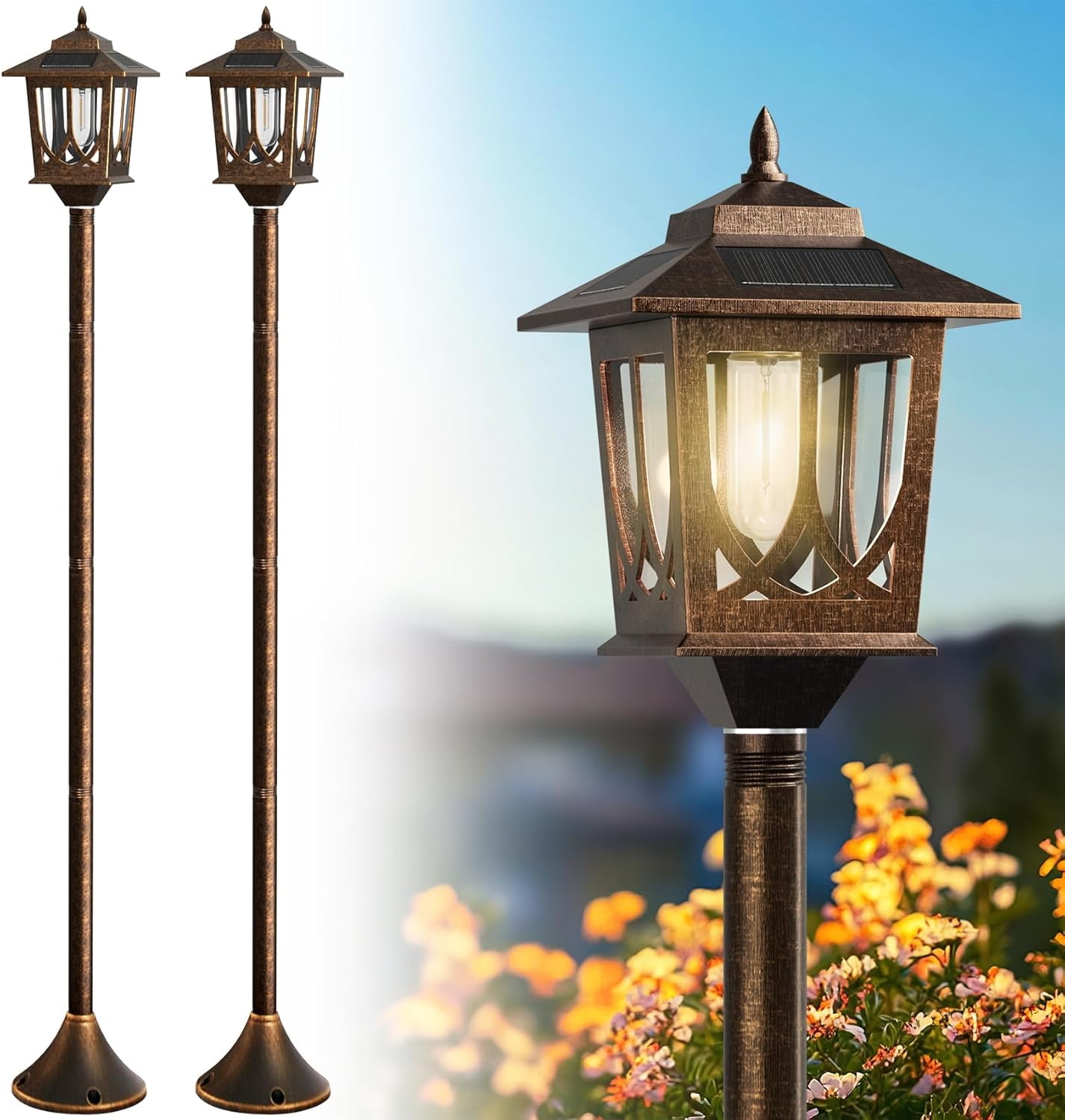 63" Solar Lamp Post Light 2 Pack, Solar Light Posts for Outside ...