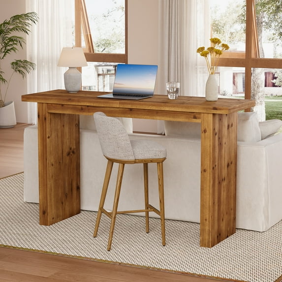 63" Solid Wood Bar Height Counter Table, Narrow Long High Top Table ...