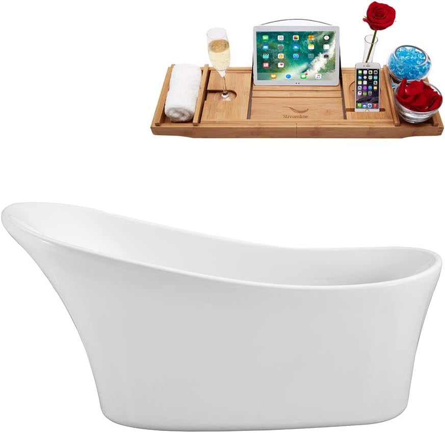 63" Streamline N460-IN-BGL Soaking Freestanding Tub and Tray With ...