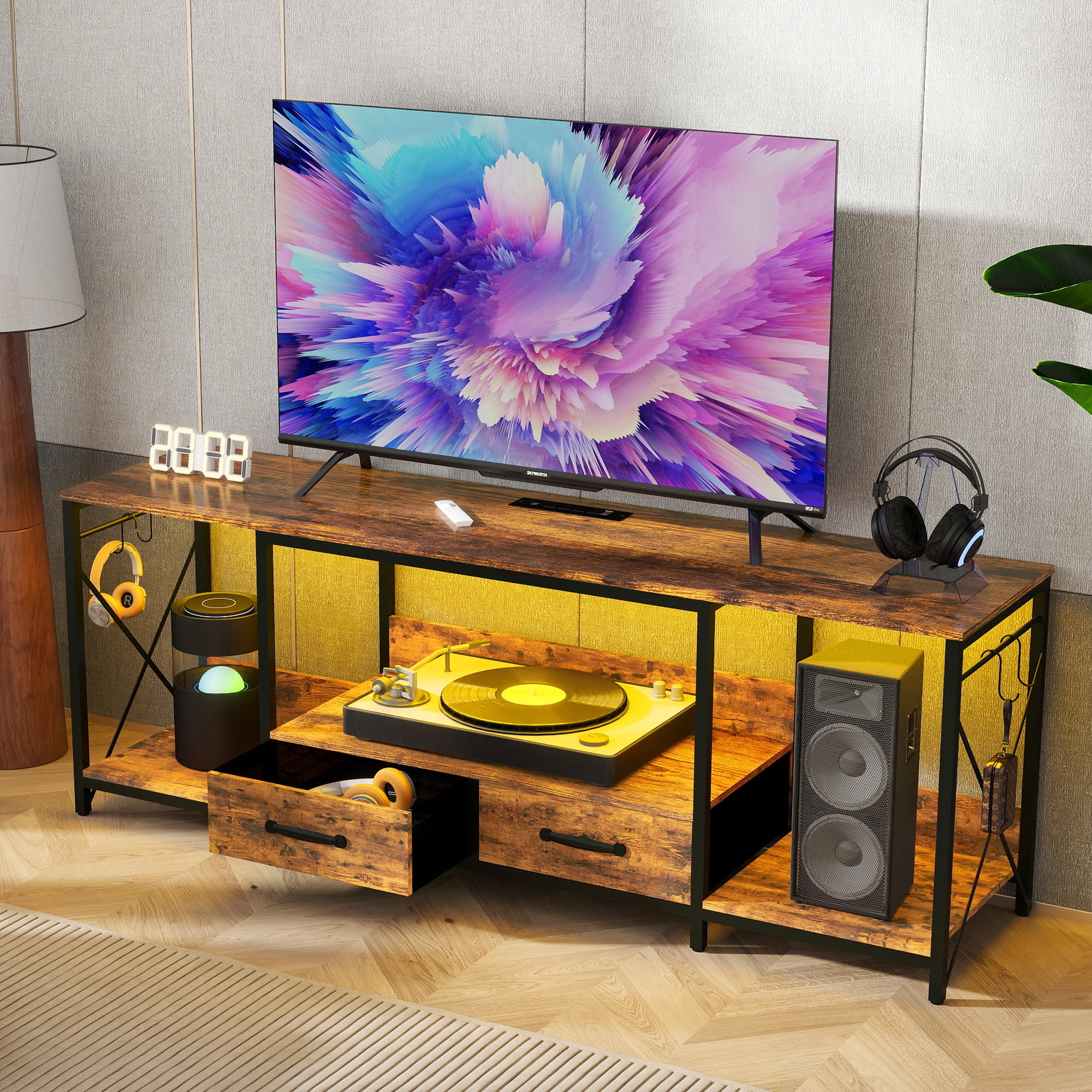 63'' TV Stand with 2 Fabric Drawers - Entertainment Center and ...