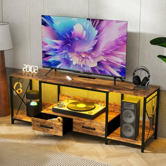 63'' TV Stand with 2 Fabric Drawers - Entertainment Center and ...