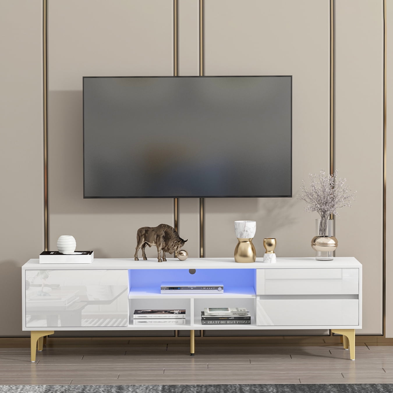 63" TV Stand, Modern Style TV Cabinet with Storage Cabinet, Console ...