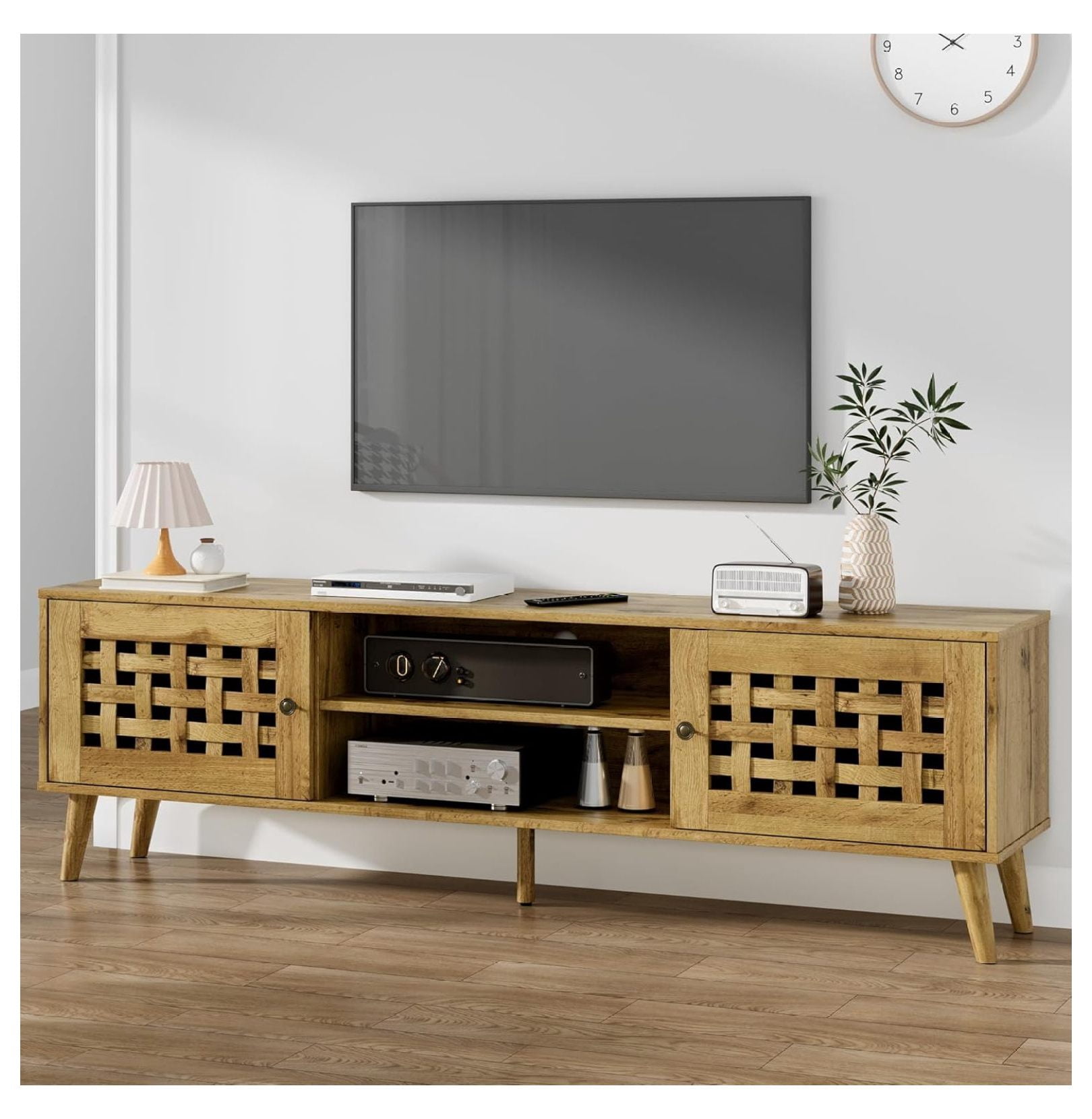 63'' TV Stand with Storage, Wood TV Entertainment Center for 65 inch TV ...