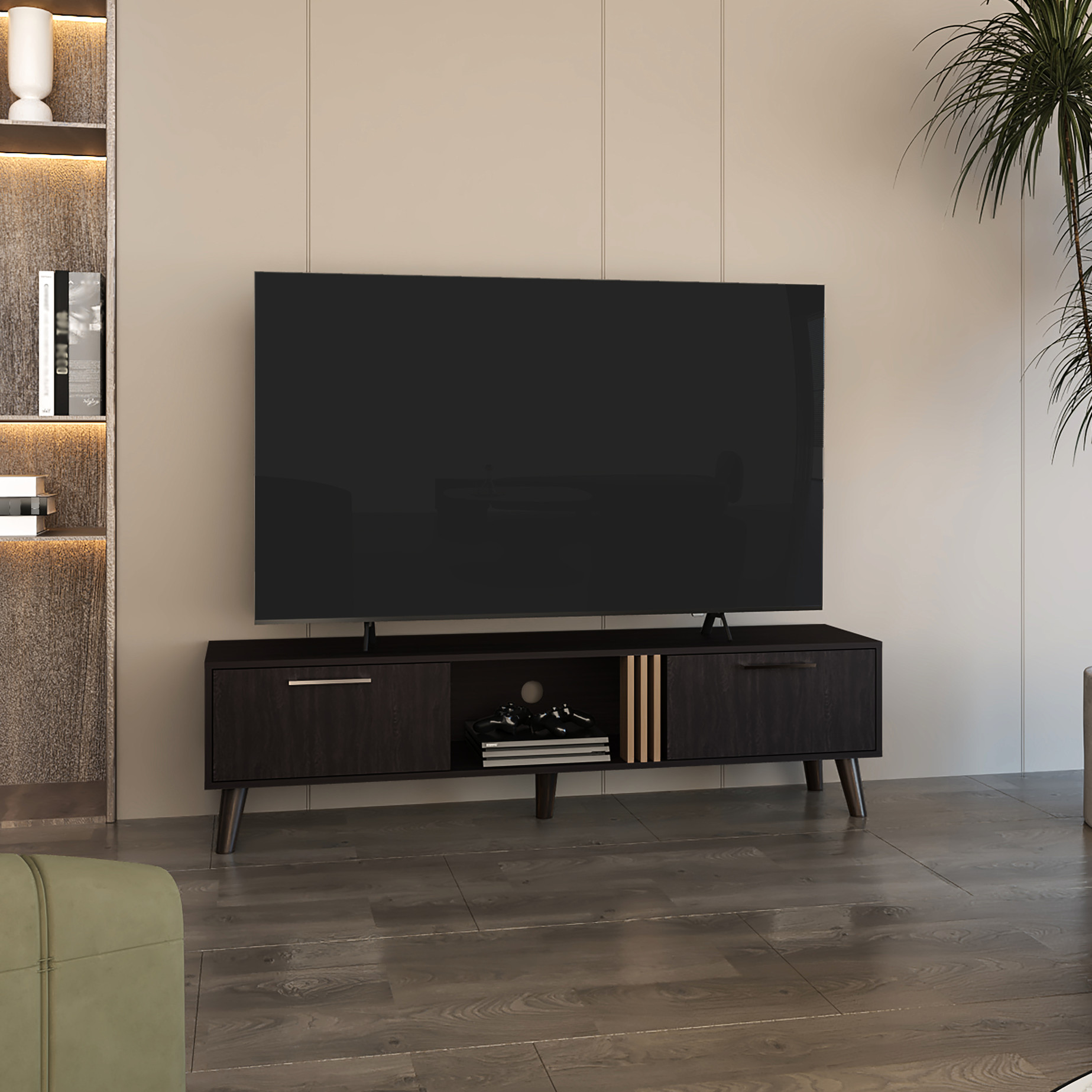 63" TV Stand for Primary Living | Fits 50 - 59" TV, Two Cabinets for ...