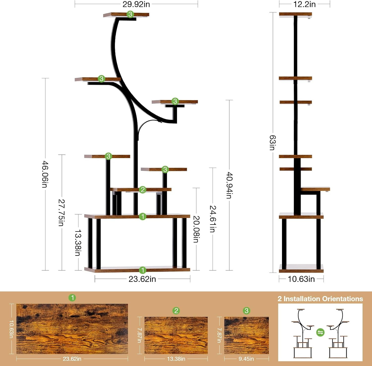 63" Tall 8-Tier Indoor Plant Stand with 4 Grow Lights & 3 Colors ...