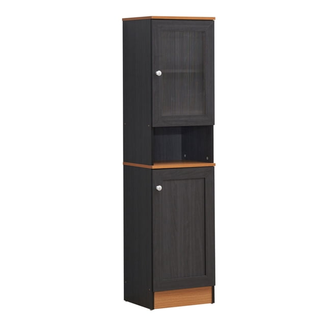 63" Tall Slim Open Shelf Plus Top and Bottom Enclosed Storage Kitchen ...