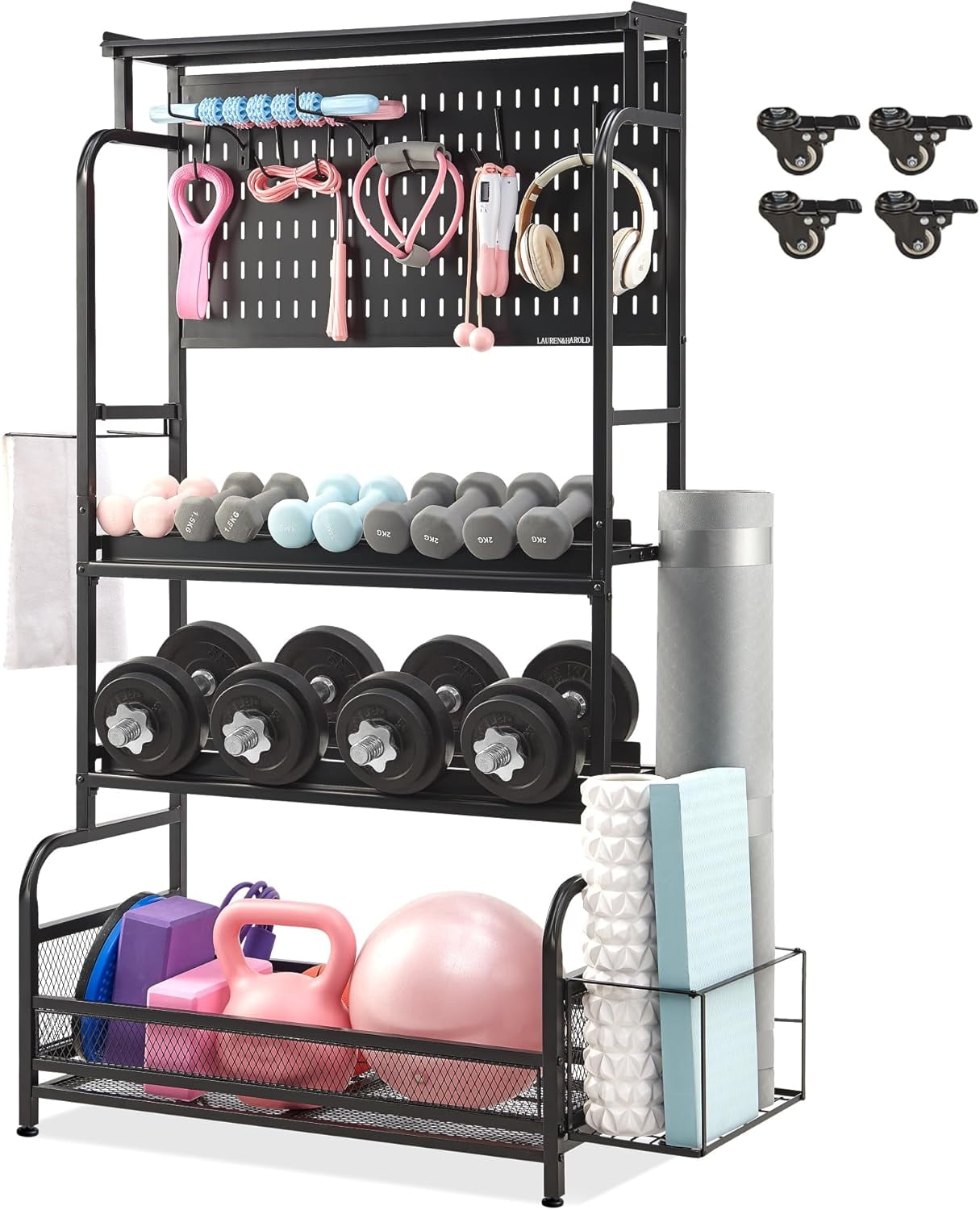 63'' Taller Home Gym Storage, Large Yoga Mat Storage with Hanging Board ...