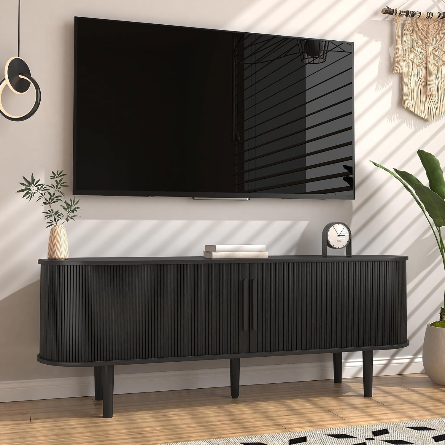 63" Tambour TV Stand, Fluted TV Stand for TVs up to 70'', Modern TV Stands with Storage ...