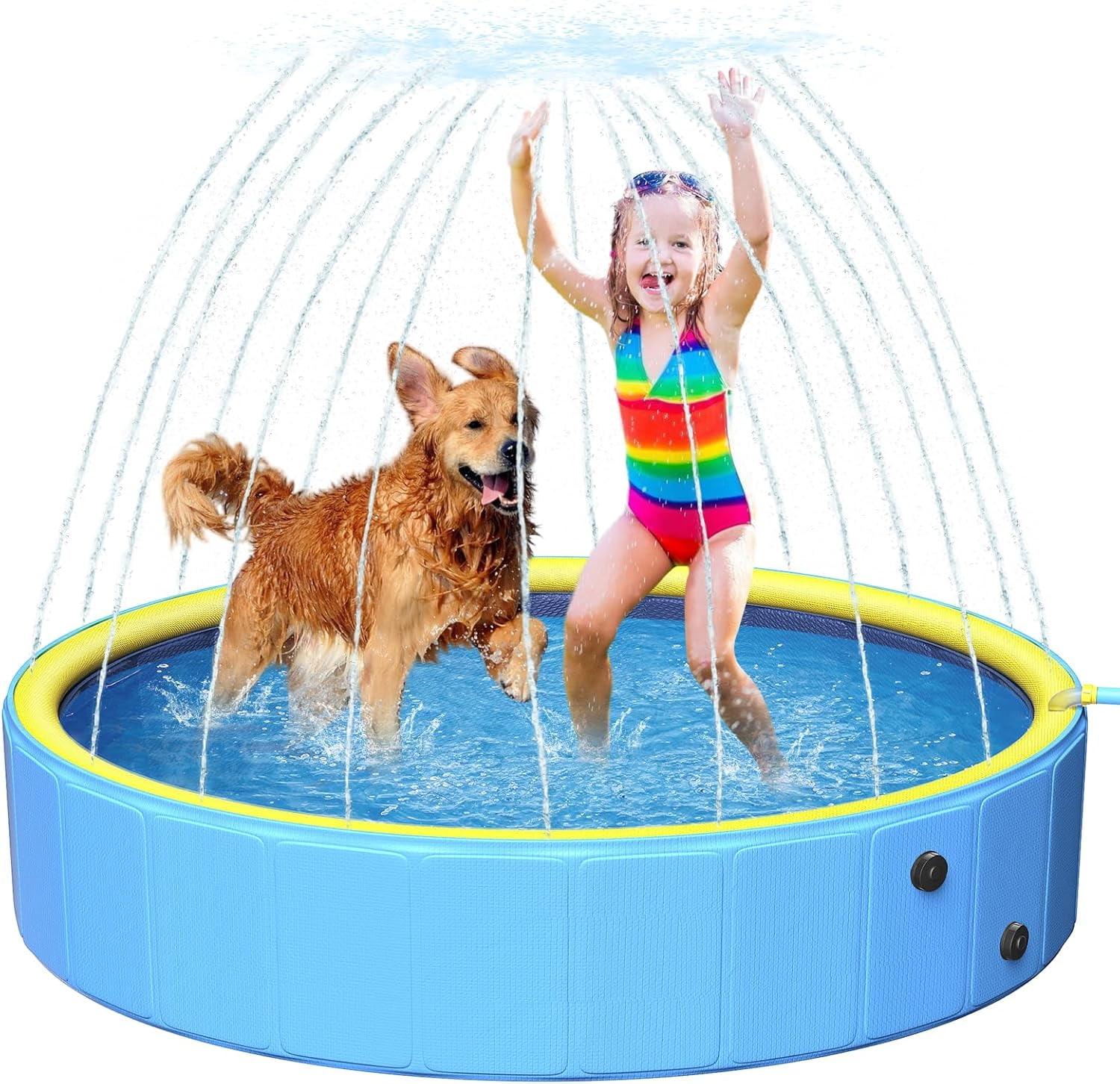 Kitty Pool Foldable Dog Pool With LED Lights & Sprinkler - 94 Inch Hard ...