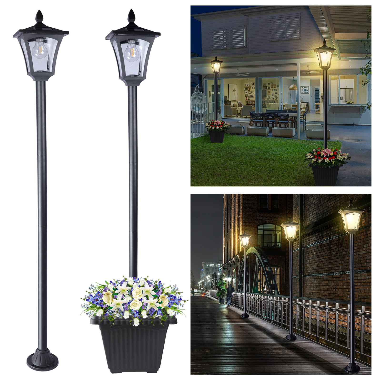 Lewiston Mailbox Post System with Ornate Base & Bayview Solar Lamp & 3 ...
