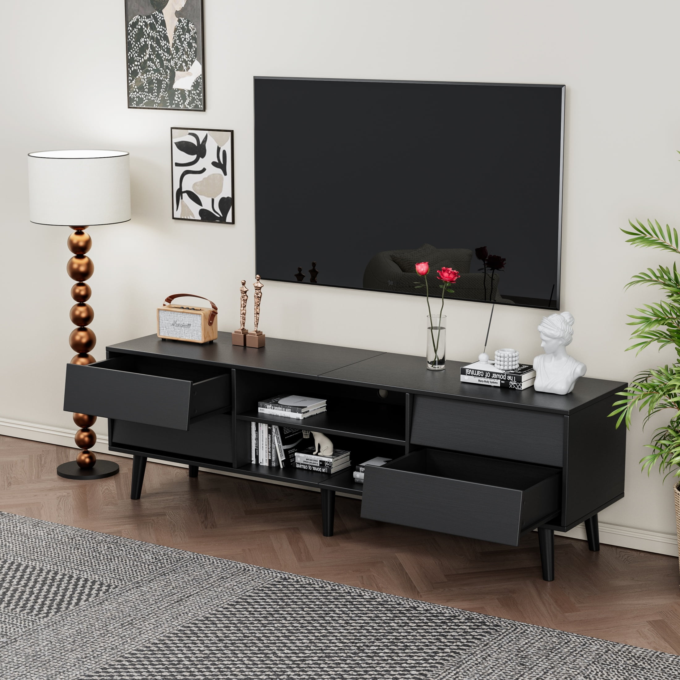63" Vintage-Style TV Stand with 4 Drawers & Bevel Design – Media ...