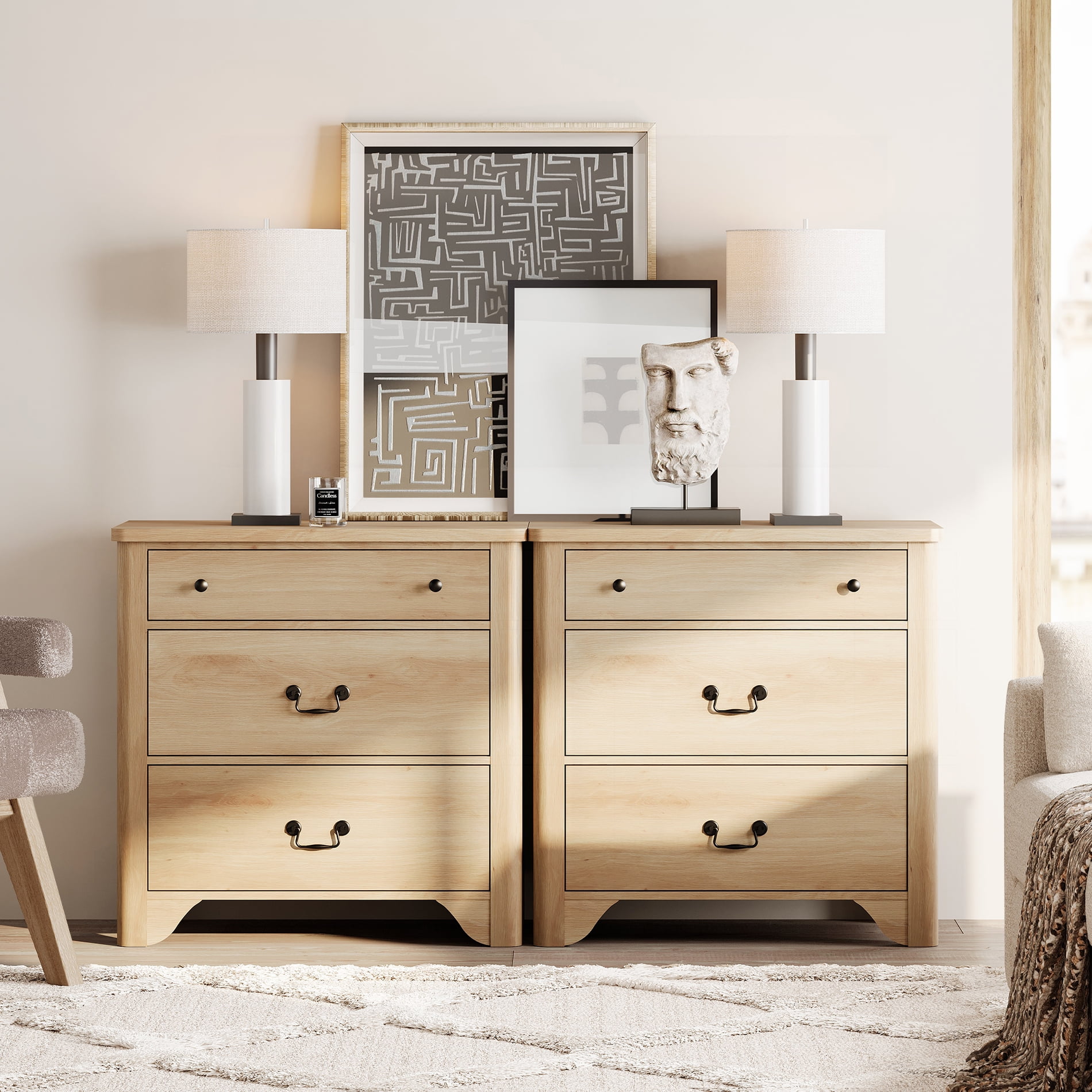 63" W 6 Drawer Dresser,2 IN 1 Farmhouse Dresser Bedside Cabinet,Side ...
