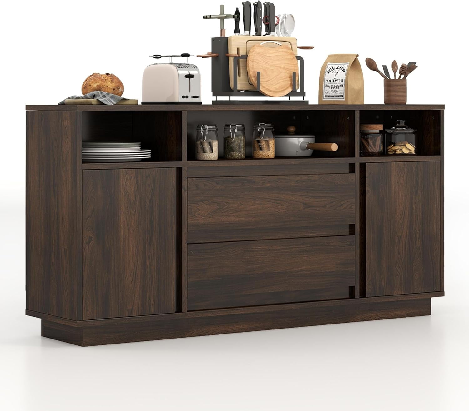 63" W Buffet Cabinet with Large Storage, Mid-Century Modern Kitchen ...