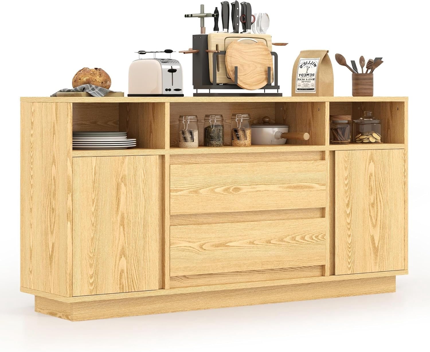 63" W Buffet Cabinet with Large Storage, Mid-Century Modern Kitchen ...