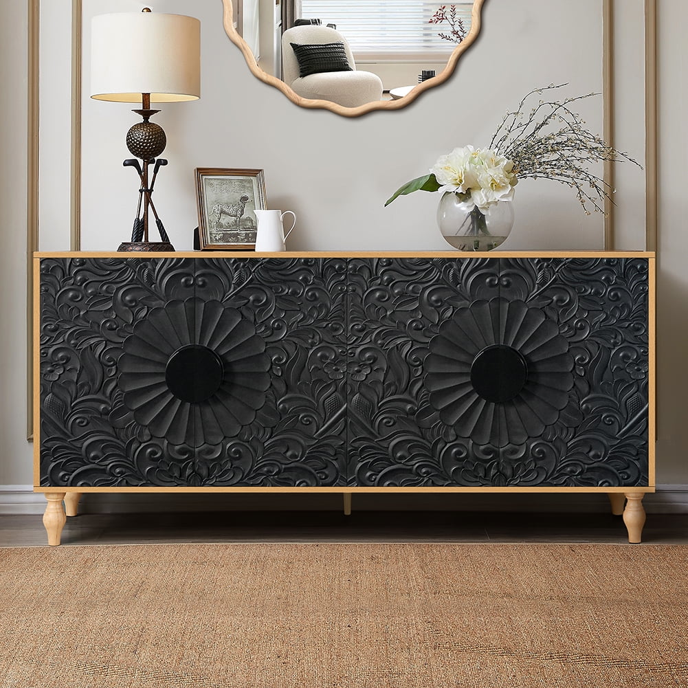63"W Modern Console Table Sideboard Buffet, Wood Floor Cabinet with ...