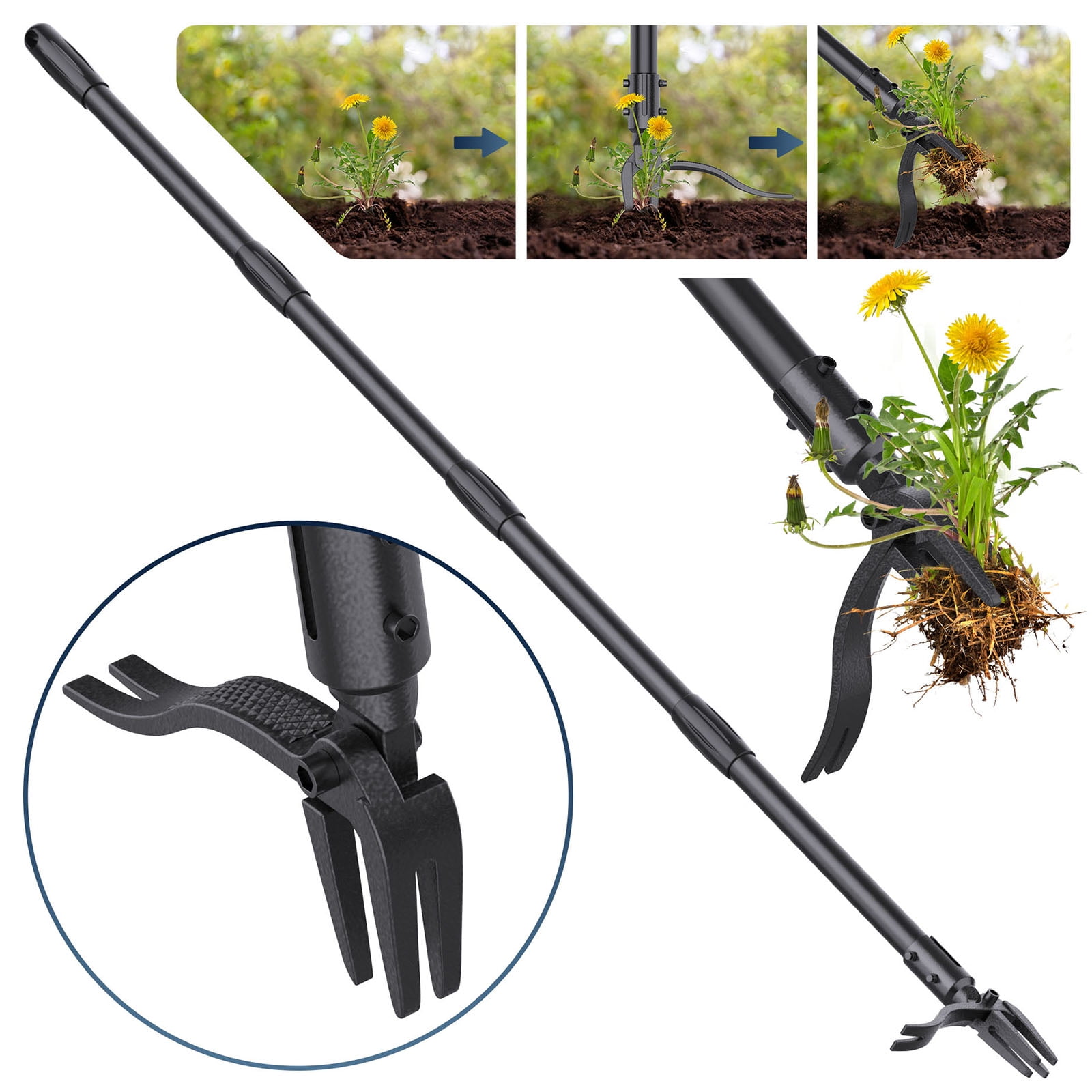 63'' Weed Puller Tool with Long Handle, Stand up Weed Puller with 4 ...