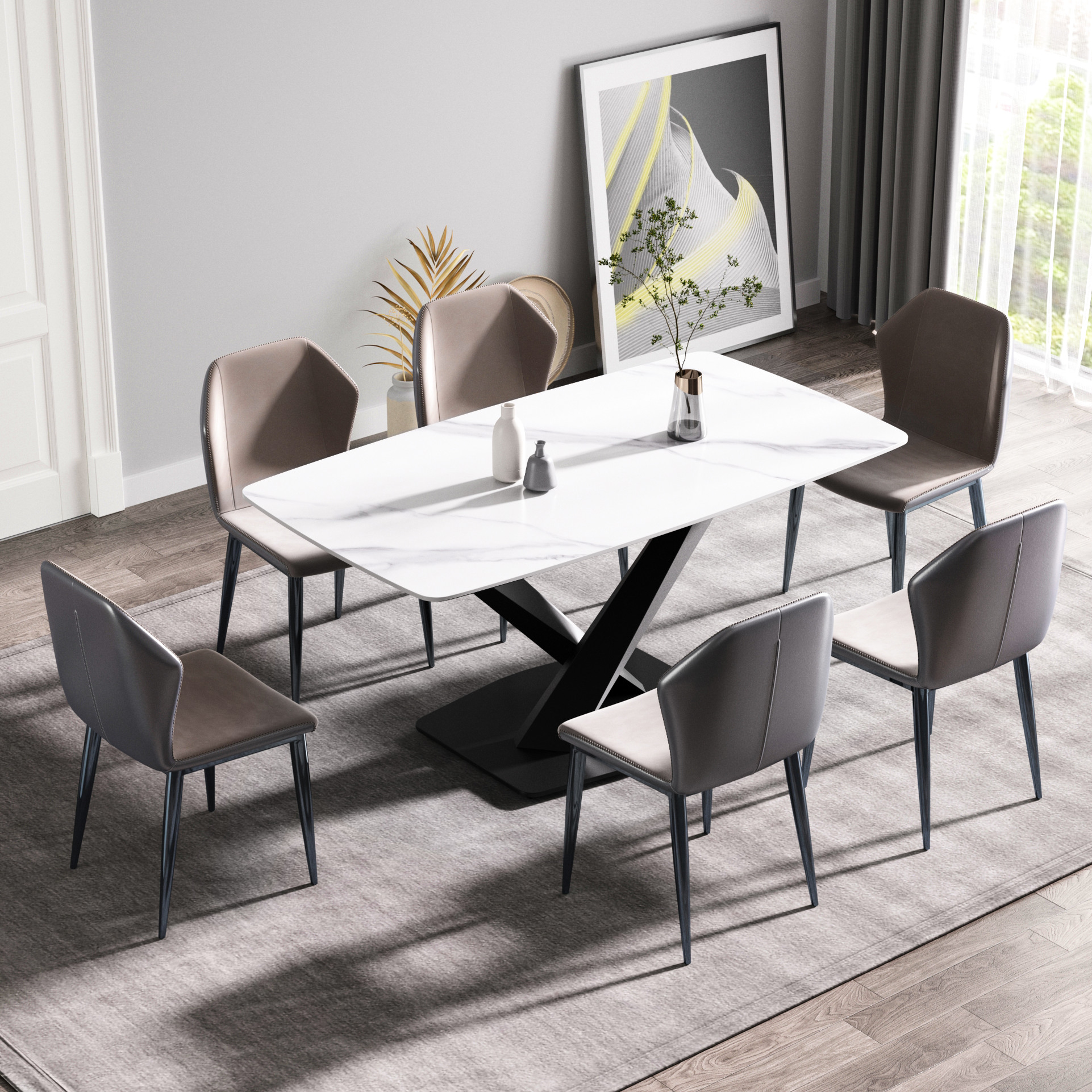 63" White Sintered Stone Table With Strong Black Metal Leg Assembly Kit ...