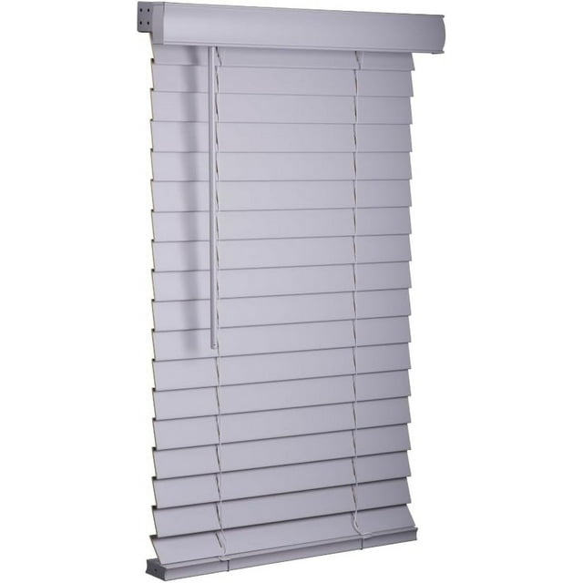 63" Wide X 60" Long Smooth Light Gray 2 Inch Horizontal Cordless Faux ...