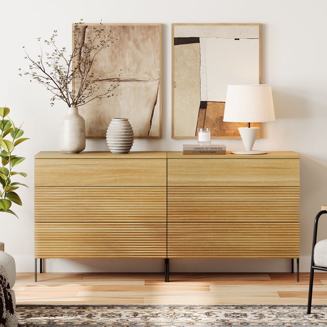 63" Wood Accent Chest Set with Drawers, Modern Credenza Storage Cabinet ...