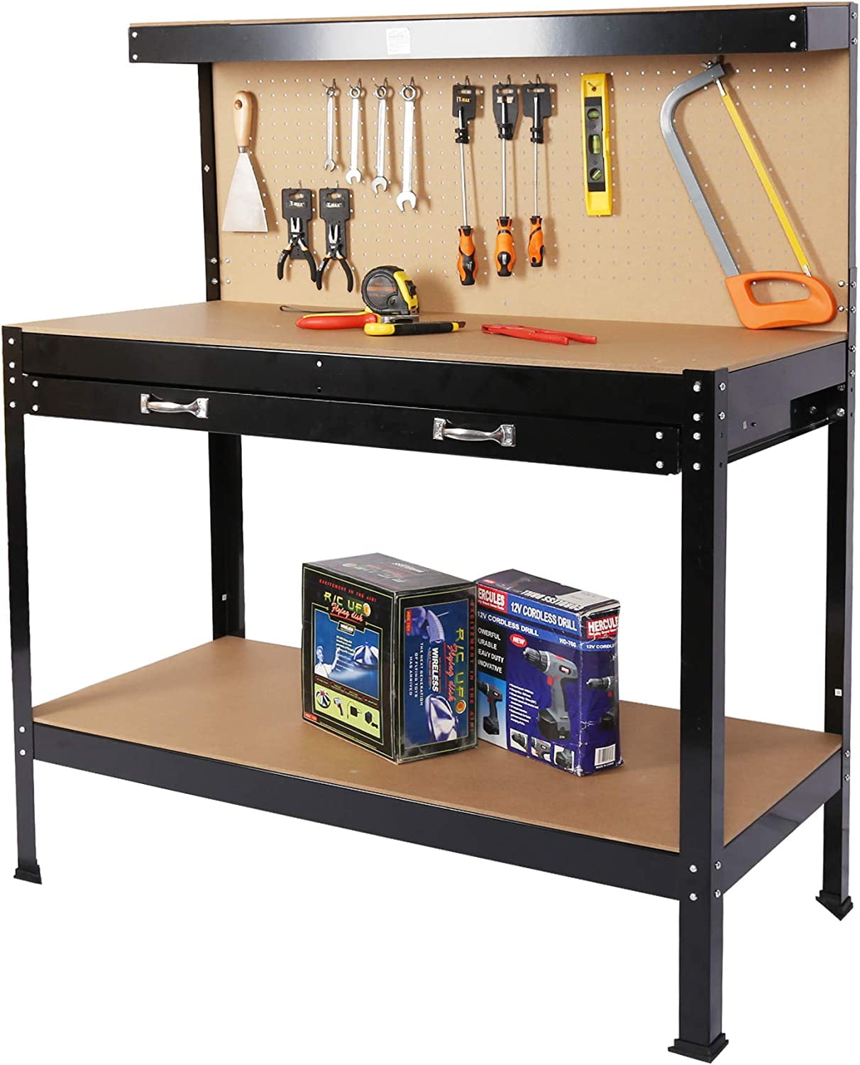 63" Workbench with Drawers Mobile Tool Workbench with Pegboard Portable ...