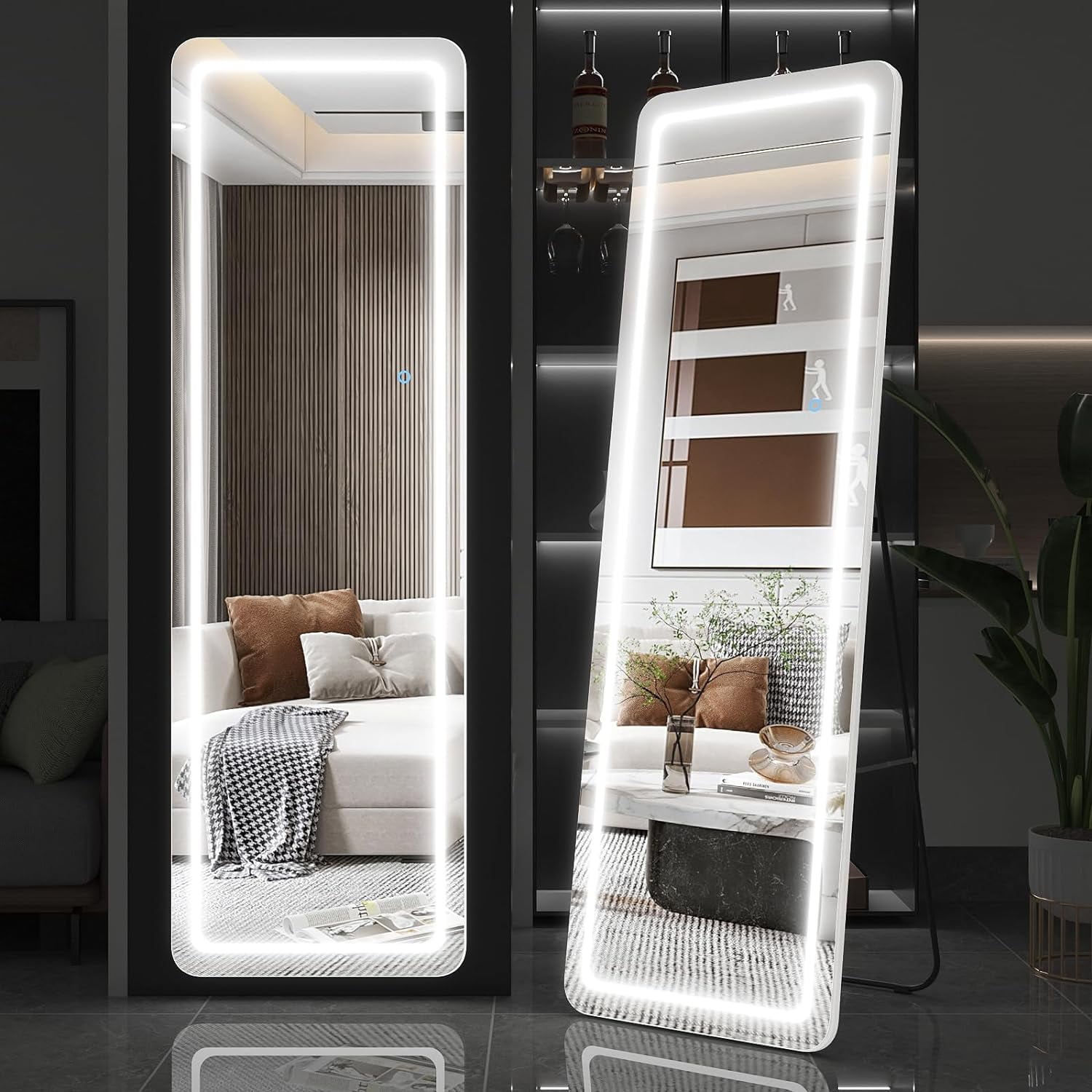 63"X 16" Full Length Mirror with Lights, Corner LED Floor Mirror ...