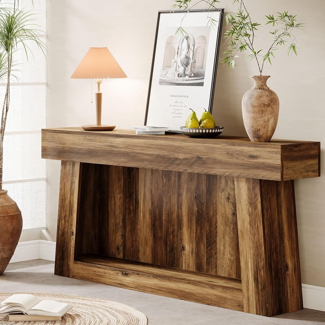 63 in Farmhouse Console Table, Sofa Table with Storage, 2-Tier Long ...
