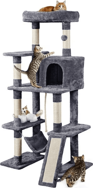 63-in Multi-Level Plush Cat Tree for Large Indoor Cats with Sisal ...