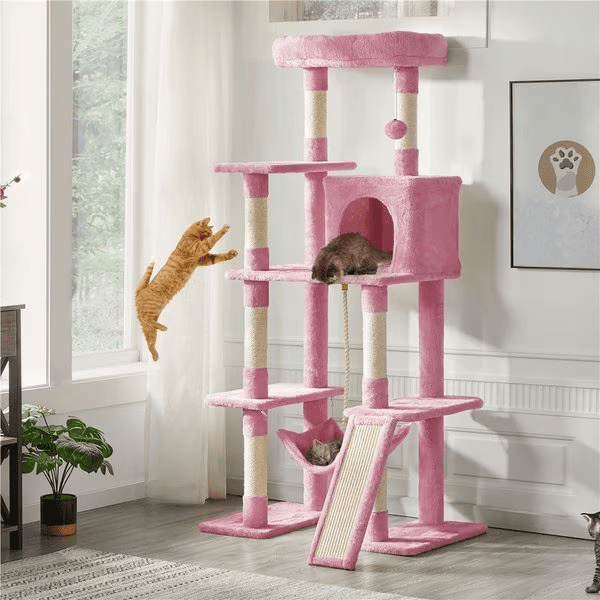 63-in Multi-Level Plush Cat Tree for Large Indoor Cats with Sisal ...