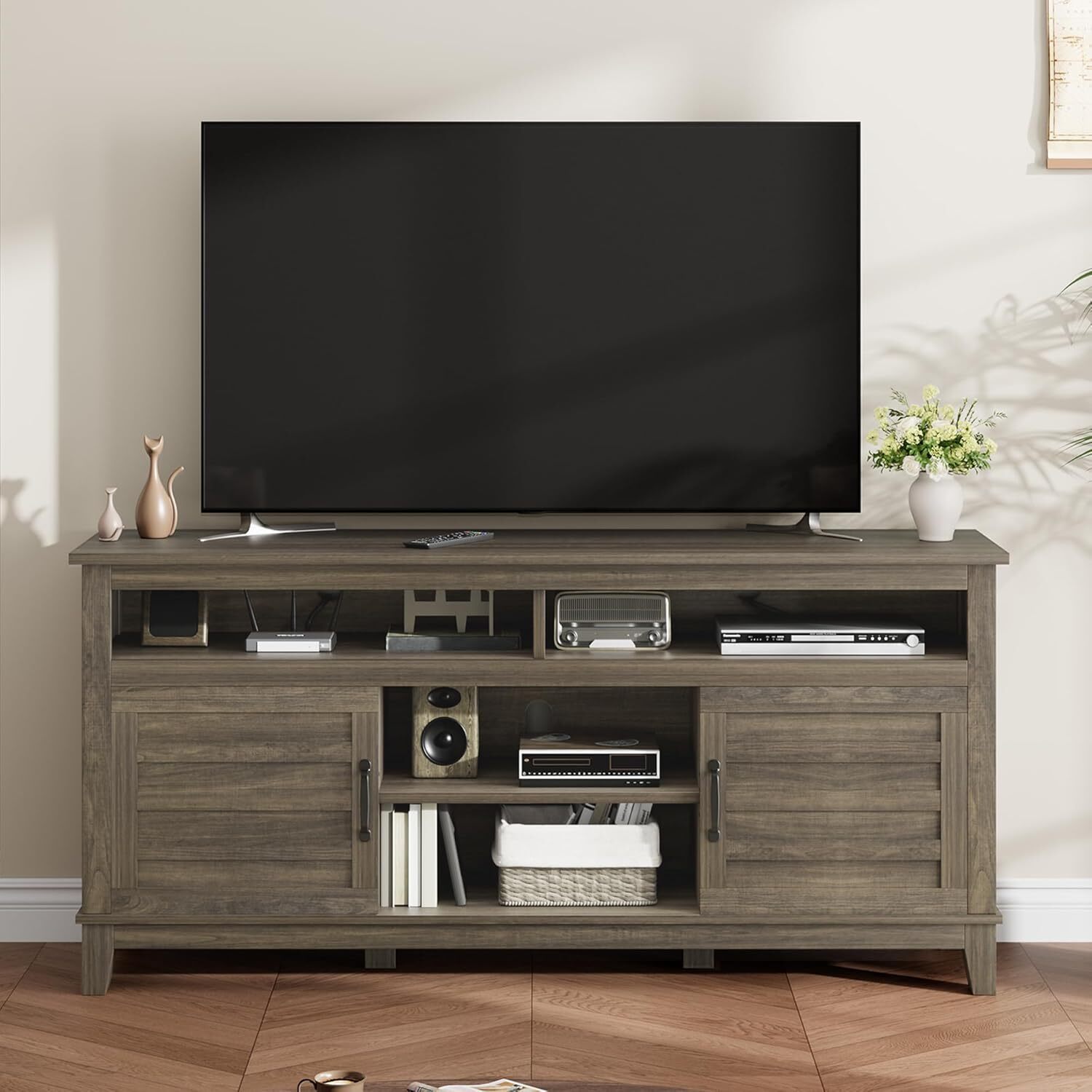 63 in TV Entertainment Center with Adjustable Shelves Stand for Living ...