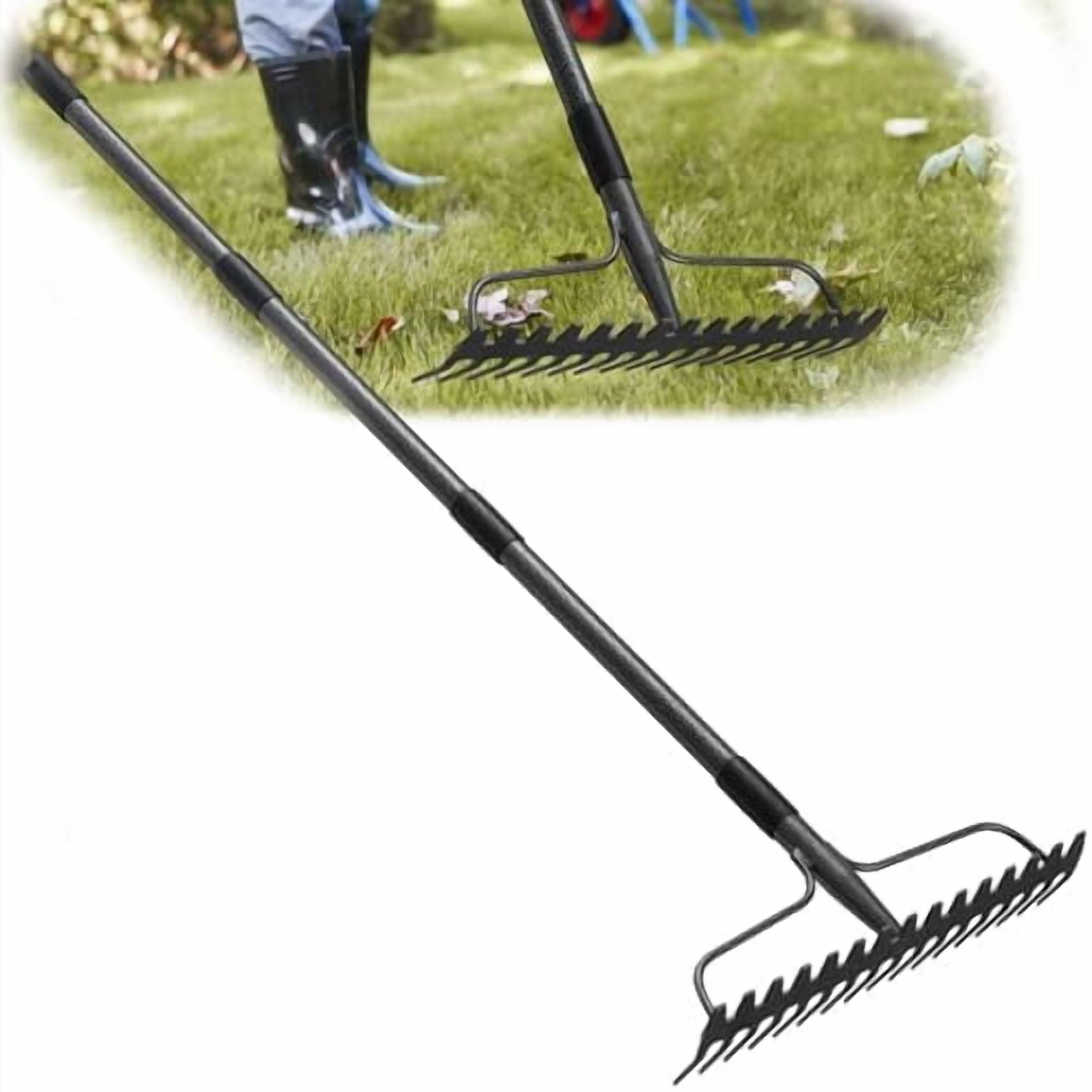 63 inch Bow Rake,2-in-1 17 Tooth Rake for Leaves Portable and ...