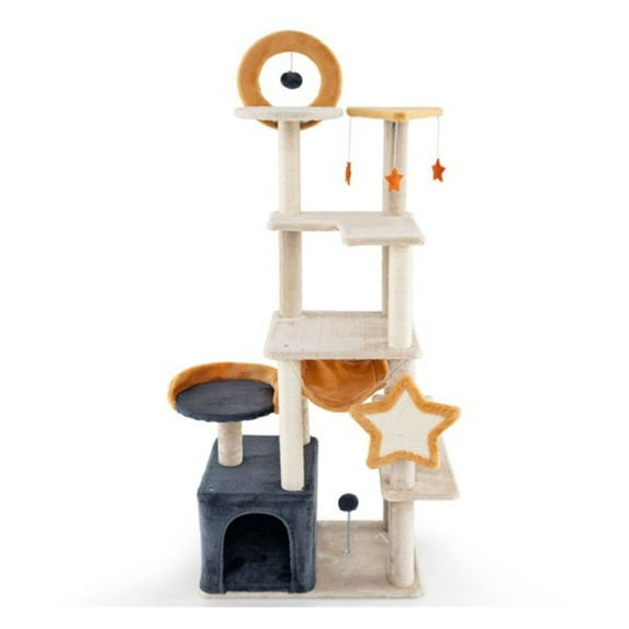 63-inch Cat Tower Multi-Level with Scratching Posts & Toys, Large Cat ...