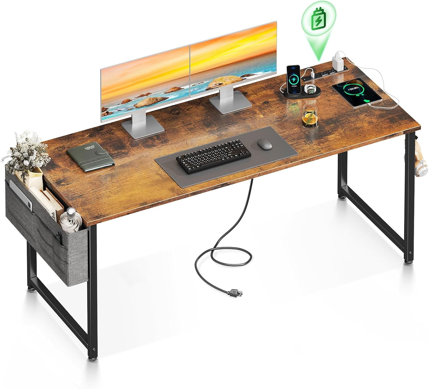 63 inch Computer Desk Office Desk, Gaming Writing Desk Work Desk with ...