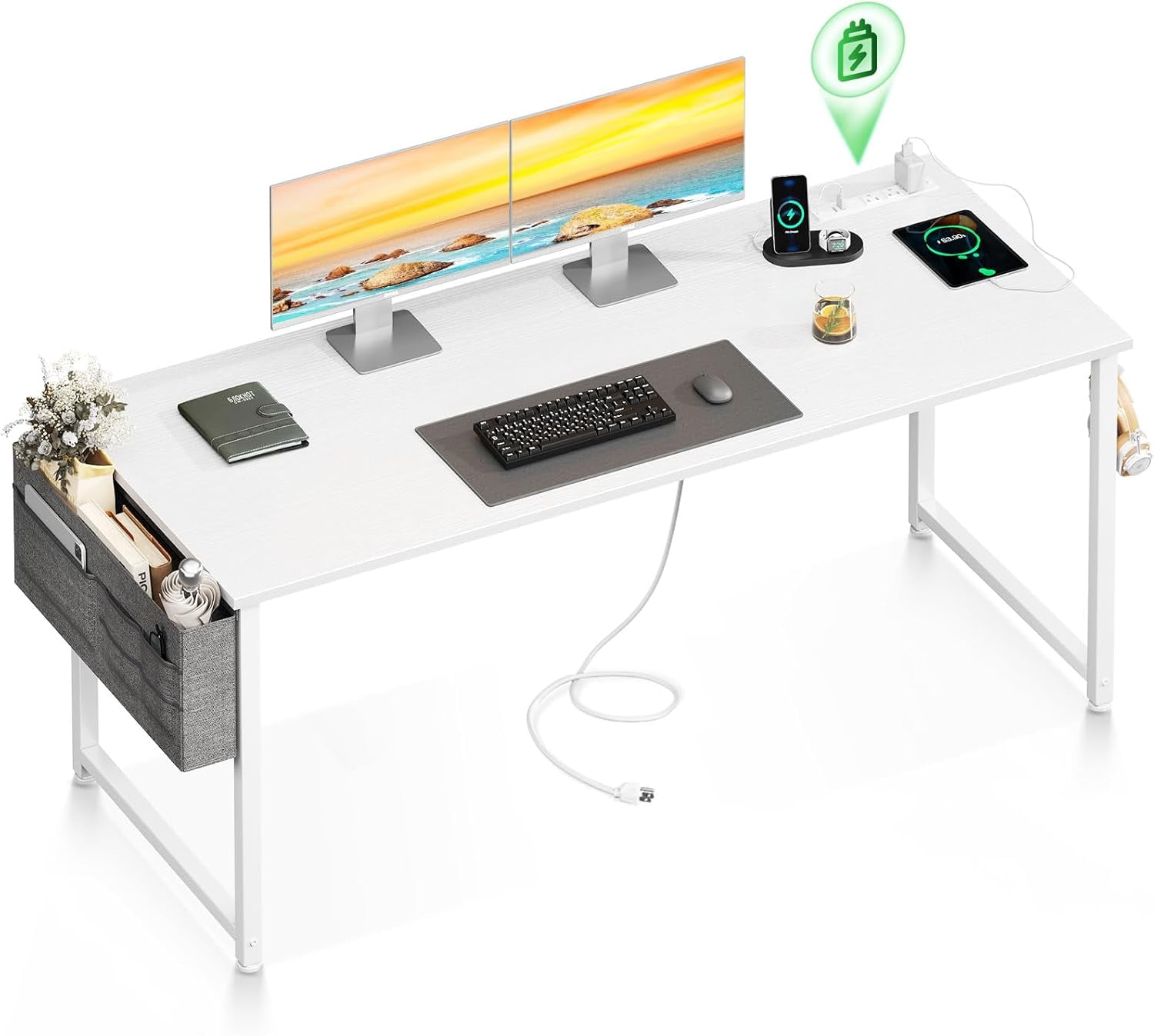 63 inch Computer Desk Office Desk, Gaming Writing Desk Work Desk with ...