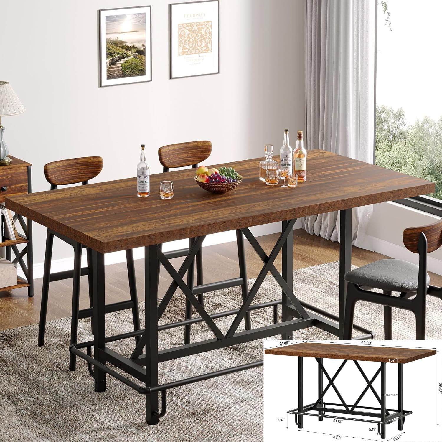 63-inch Dining Table for 4-6, Farmhouse Kitchen Table with Large ...