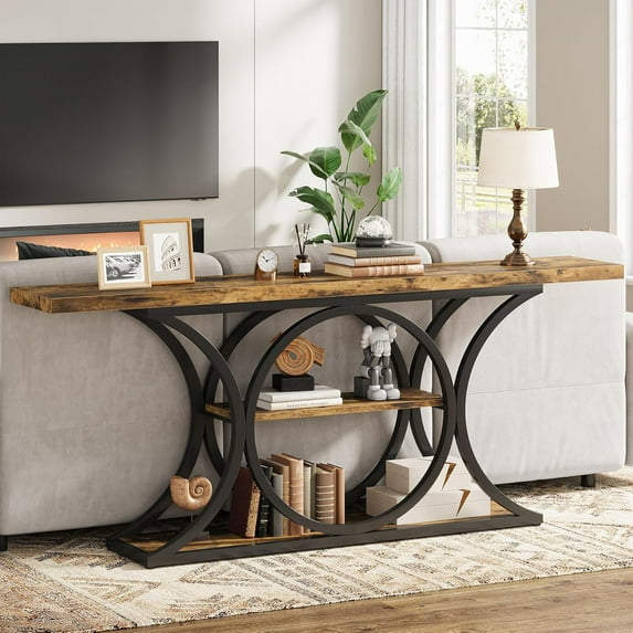 63 inch Extra Long Sofa Table, Rustic Industrial Entry Console Table ...