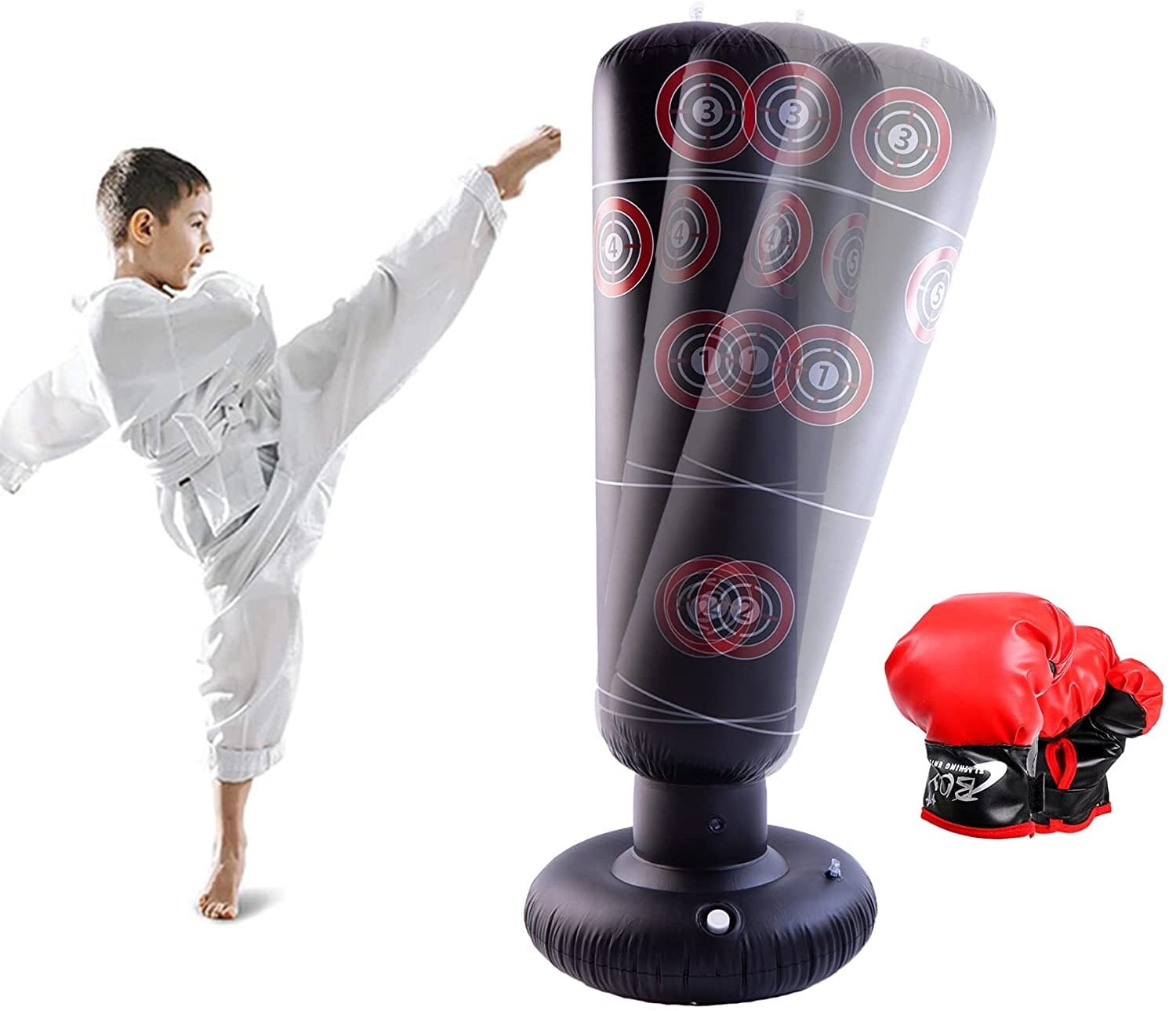 63 inch Inflatable Punching Boxing Bag with Gloves Freestanding Bounce ...