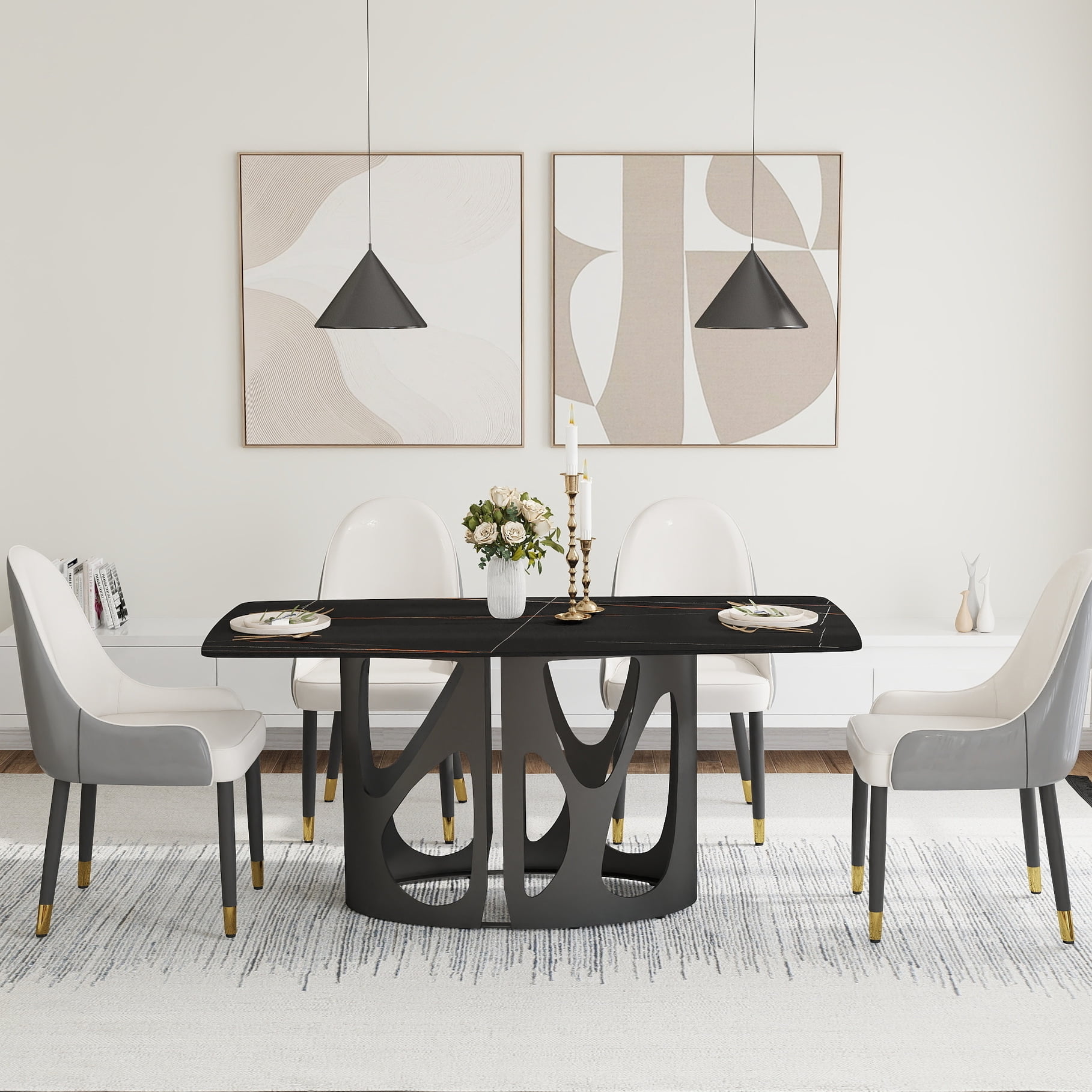 63 - inch Long Black Table - high - stability base - formal dinners ...