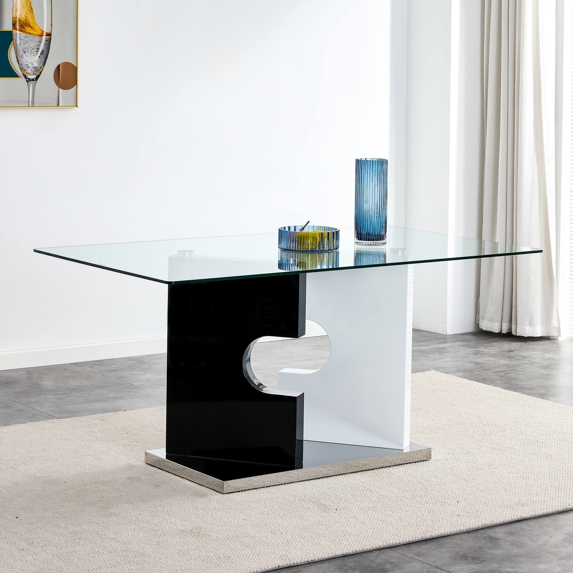 63 inch Modern Rectangular Glass Dining Table with 0.39" Tempered Glass ...