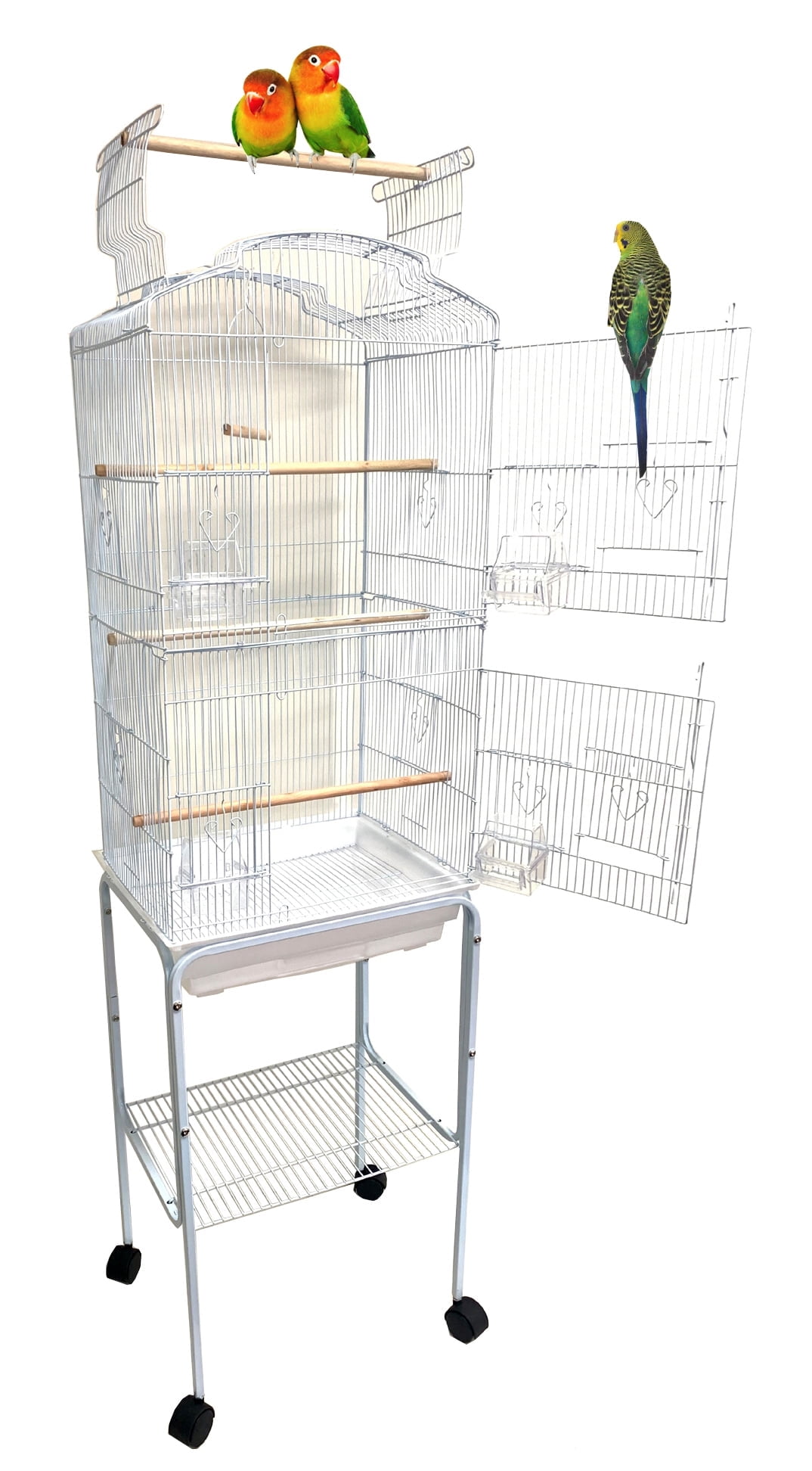 63in Parrot Lovebird Cage with Open Top, Rolling Stand for Small Birds ...