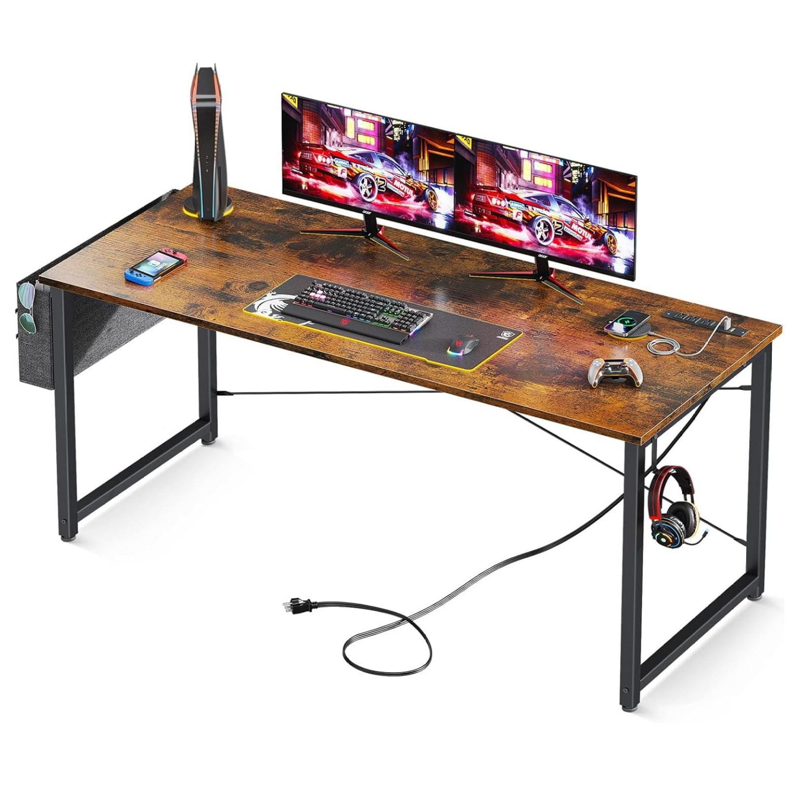 63 inch Small Computer Desk with Power Outlet for Small Spaces Home ...
