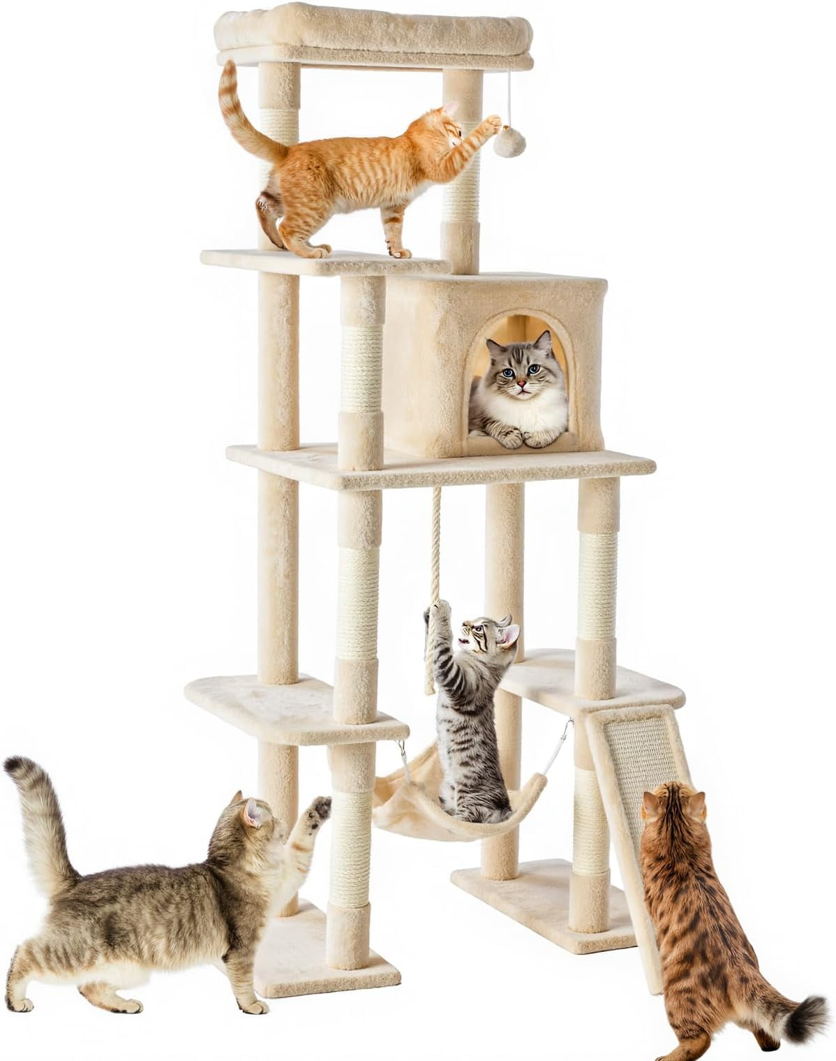 63 inch Tree Tower, Large Multi Level Climbing Tower with Condo, Sisal ...
