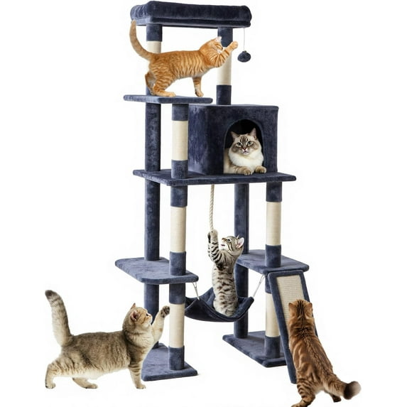 63 inch Tree Tower, Large Multi Level Climbing Tower with Condo, Sisal ...