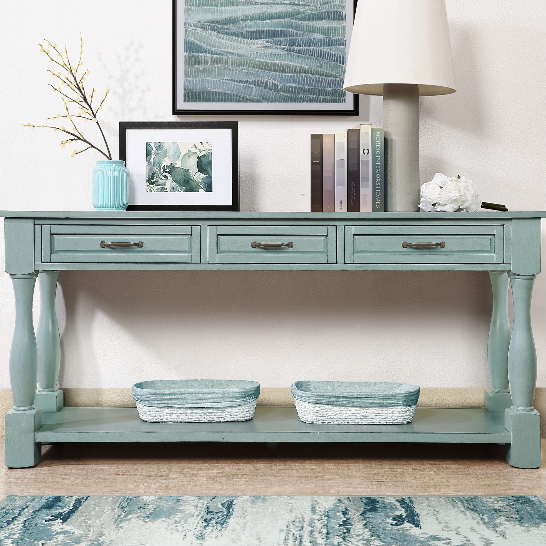 63-inch Wood Console Table | Drawers and Shelf for Necessities | Solid ...