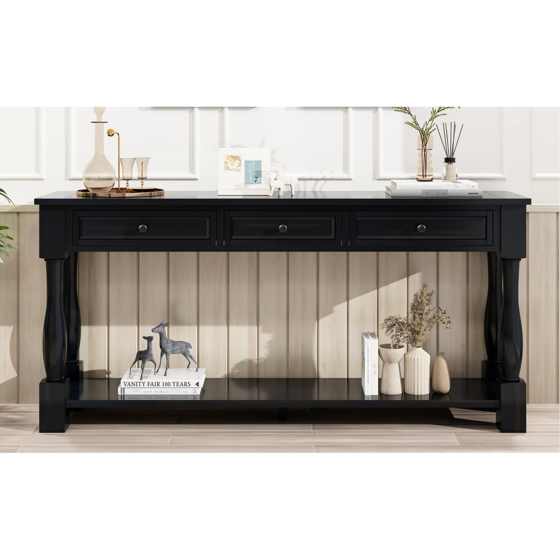 63" long console table with 3 drawers in Mediterranean style for living ...