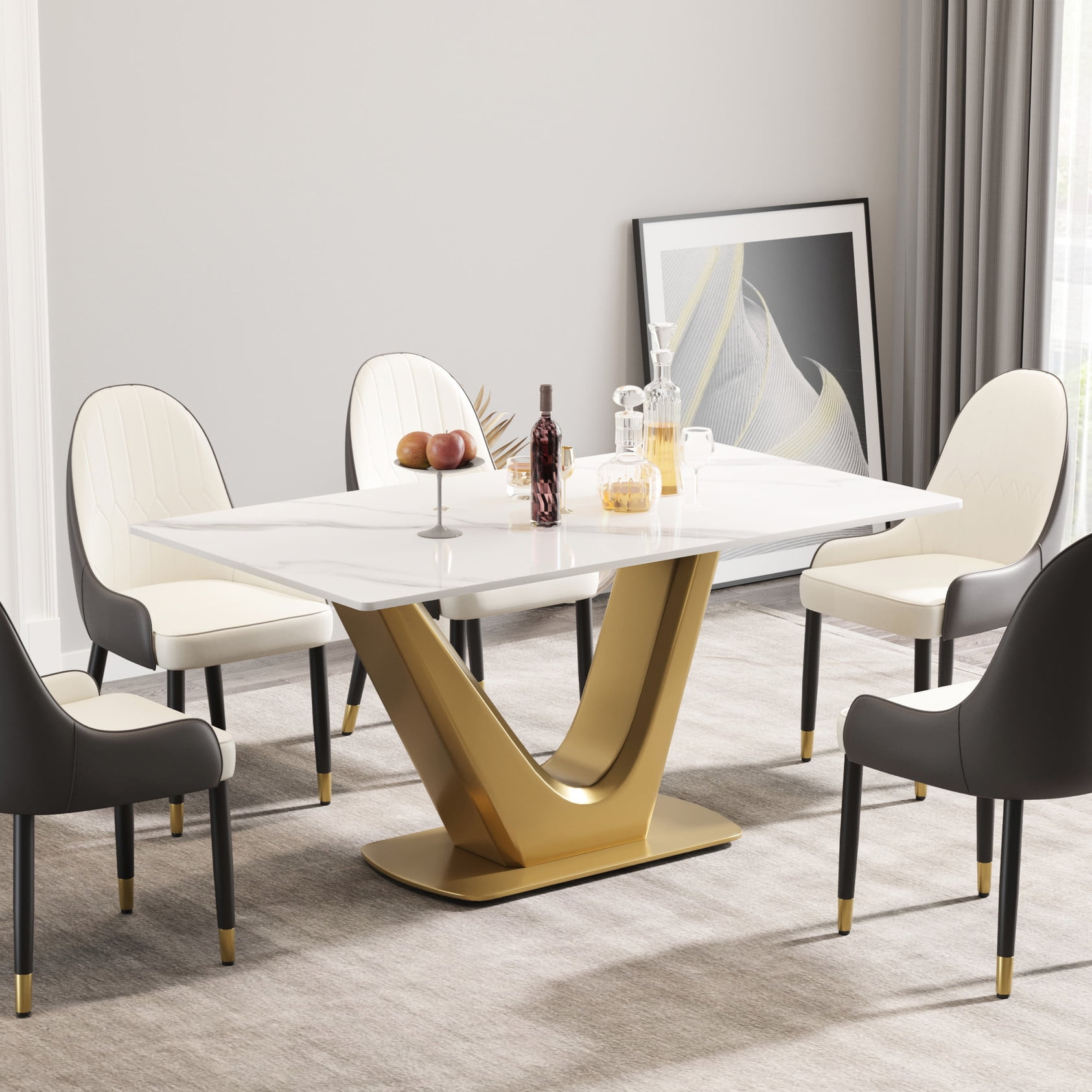 63" long rectangular white dining table | Fit for family dinners and ...