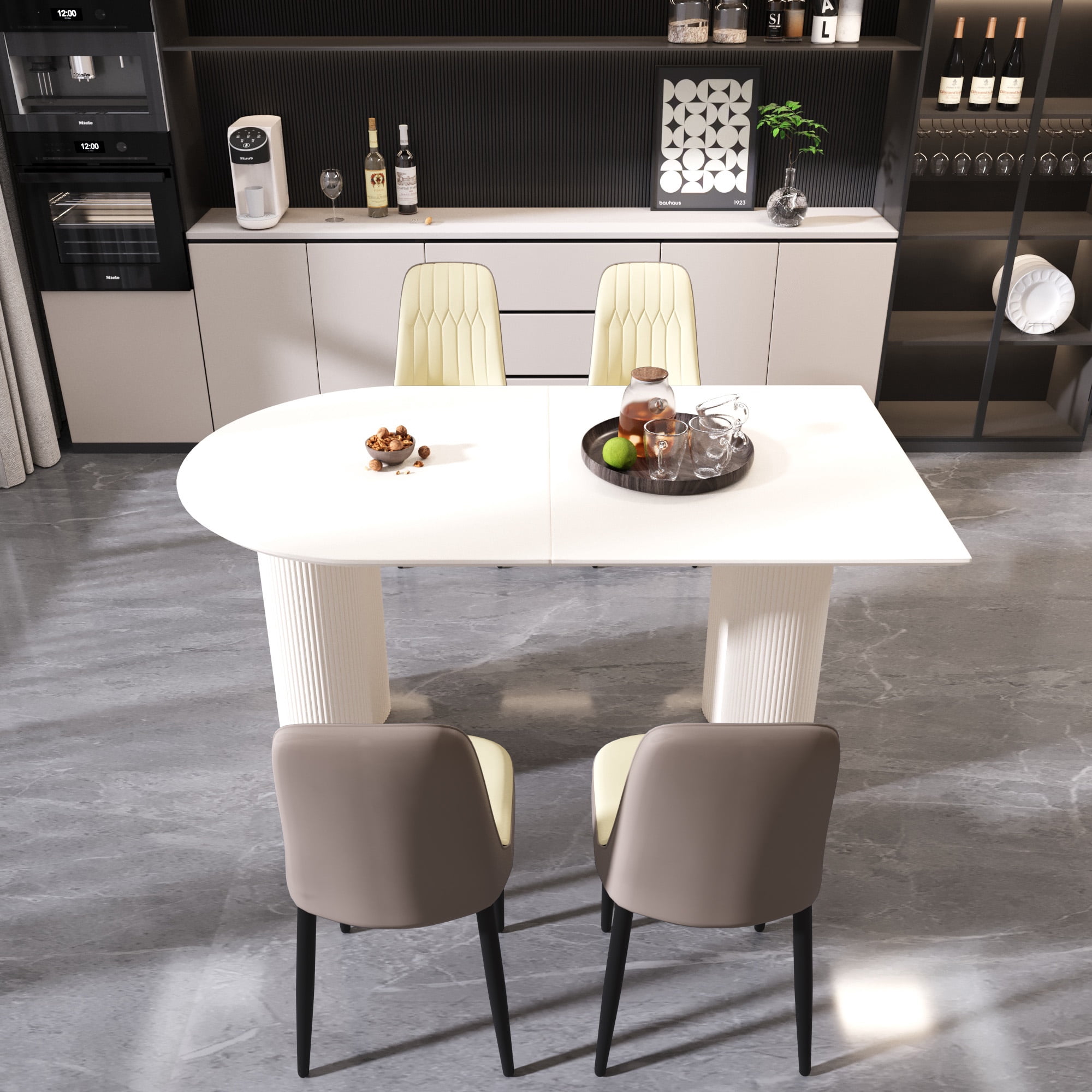 63 "medieval modern cream style MDF dining table and PU dining chair ...